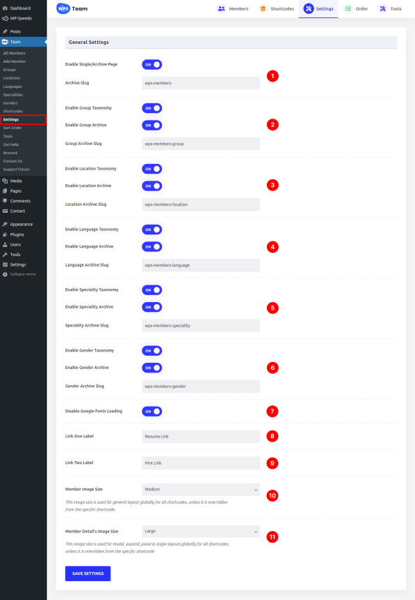 General Settings - WPSpeedo
